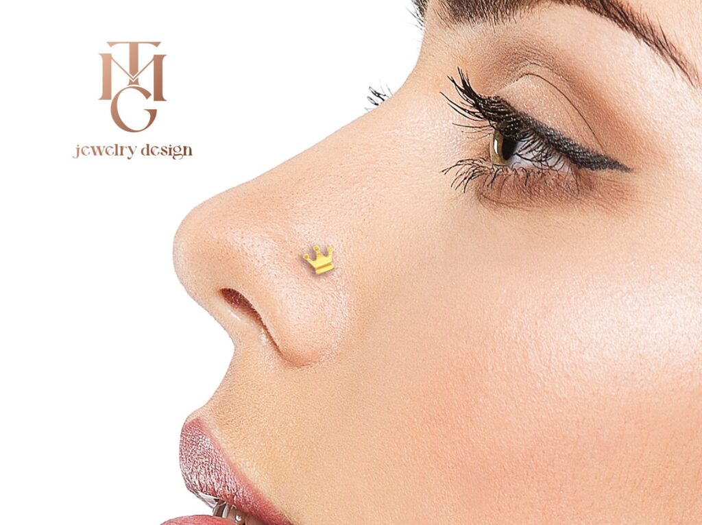 “Crown” Nose Bone Piercing – Gold Centric